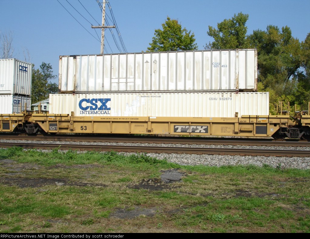 DTTX Double Stackcar 729396C w/CSXU Container's 932870 & 681453 EB